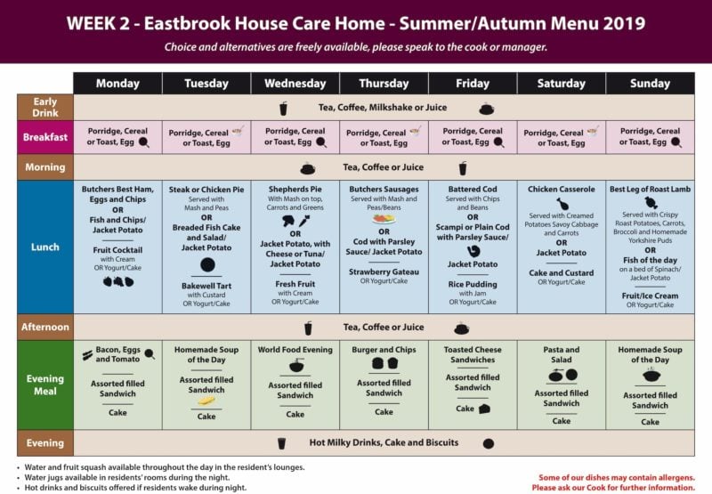 Seasonal Menus - Eastbrook House